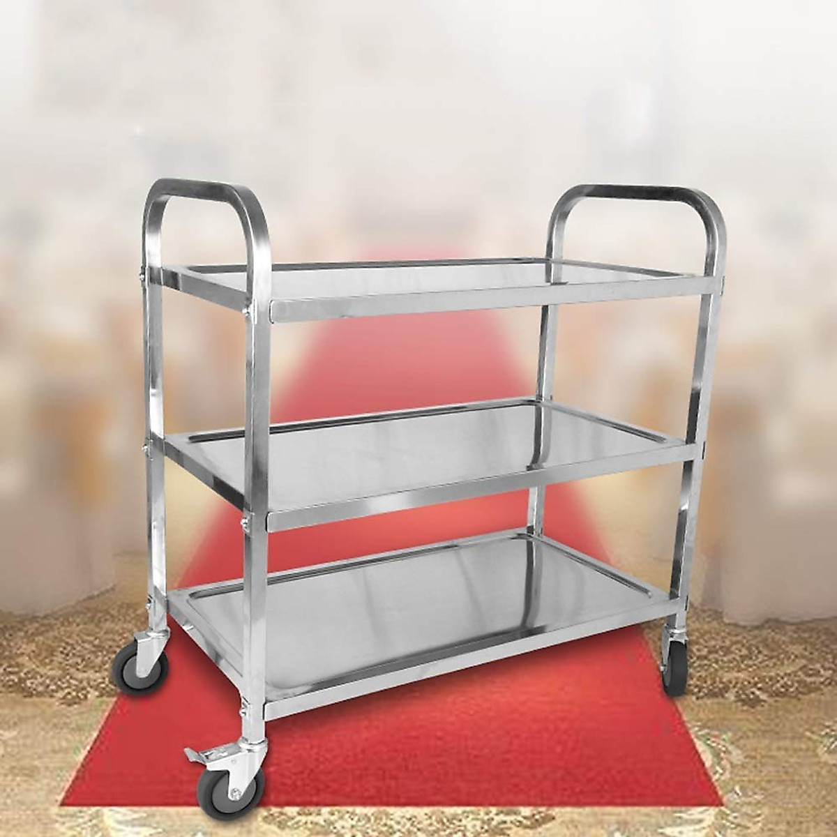 YGCBL Multifunction Serving Portable Hand Trucks,Cart Service Restaurant Garage Heavy Gauge Stainless Steel Side Handles Design Easy to Move, 3 Sizes,Kitchen,Silver,95X50X95Cm