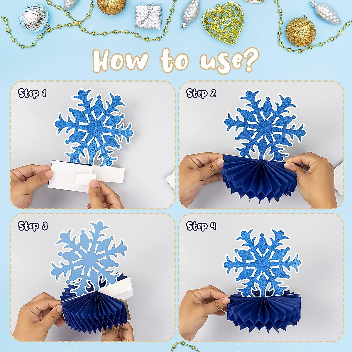Frozen Winter Wonderland Party Decorations - 12pcs Blue White Snowflake Honeycomb Table Centerpieces and 600pcs Snowflake Confetti for Christmas Holiday Winter Birthday Baby Shower Party Supplies