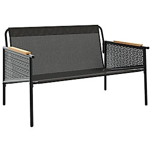 KCCLVER Patio Bench with Cushions 45.7" Black Steel,Outdoor Patio Bench with Cushions for Relaxation and Comfort in Outdoor Spaces Outdoor Furniture Sets
