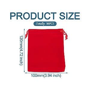FASHEWELRY 50pcs Small Drawstring Velvet Bag 4.7x4 inch Jewelry Gift Pouches Red Party Wedding Favor for Candy Ring Dice Watch Packing Keepsakes