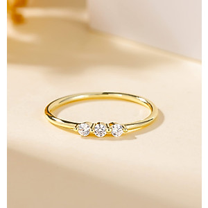 TIGRADE 1.5mm Eternity Ring 14k Gold Plated Three Cubic Zirconia Minimalist Engagement Ring Petite Round CZ Stacking Promise Ring for Women Size 3-11, Gold, Size 4.5