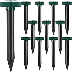 Kittmip 12 Pcs Solar Mole Repellent Ultrasonic Mole Repellent Solar Powered Outdoor Powered Sound Wave Deterrent for Lawn Garden for Snakes Moles Gophers Groundhogs Voles Other Burrowing Mice (Small)