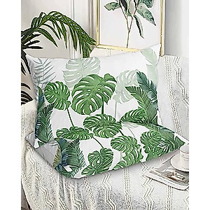Edwiinsa Teal Tropical Leaves Pillow Covers Queen Size Set of 2 20x30 Bed Pillow, Farmhouse Turquoise Summer Leaf Plush Soft Comfort for Hair/Skin Cooling Pillowcases with Envelop Closure