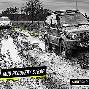 Sunferno Recovery Tow Strap 35000lb - Recover Your Vehicle Stuck in Mud/Snow - Heavy Duty 3" x 20' Winch Snatch Strap - Protective Loops, Water-Resistant - Off Road Truck Accessory - Storage Bag