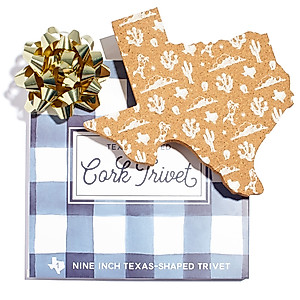 Texas Shaped Kitchen Cork Pot Holder Trivet with White Texas Pattern - 9 Inch Hot Pad Gift (White Texas Pattern)