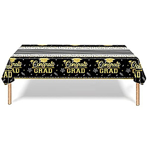 Ygdvlog Graduation Decorations Graduation Tablecloth 2PCS Class of 2023 Congrats Grad Black Graduation Party Tablecover Decorations Party Supplies Large Size Plastic 54"x108"(Black & Gold)