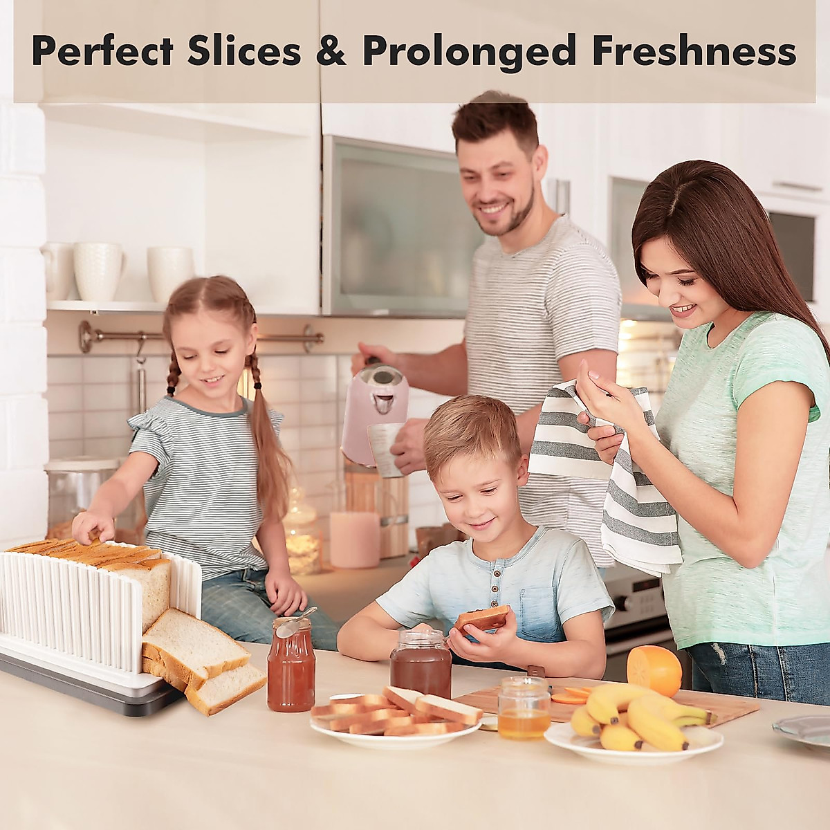 Bread Box&Bread Slicer, Bread Slicer for Homemade Bread, Large Bread Box Airtight with Lid, Time Recording Bread Container for Homemade Bread, Toast, Bagel, Donut and Cookies (Box:11.2"x7.5"x6.1"/8L)