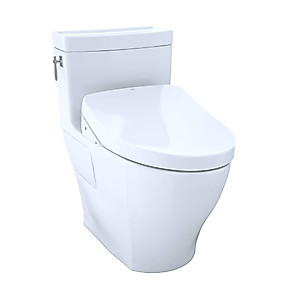 TOTO MW6263046CEFG#01 WASHLET+ Aimes One-Piece Elongated 1.28 GPF Toilet and Contemporary WASHLET S500e Bidet Seat, Cotton White