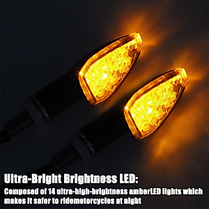 BESULEN Motorcycle Turn Signal Lights, 4Pcs Motorbike Turn Signals Indicators, 14 LED 12V LED Indicator Blinker, Amber Lamp LED Stalk Arrow Front Rear Lights (Black)