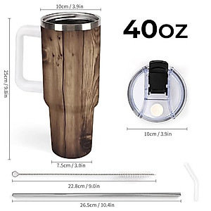 WYUSPGK 40oz Stainless Steel Car Mug, Wood Grain Print Travel Mug, Double-Wall Insulated with Straw, Perfect for Car, Office, Outdoor