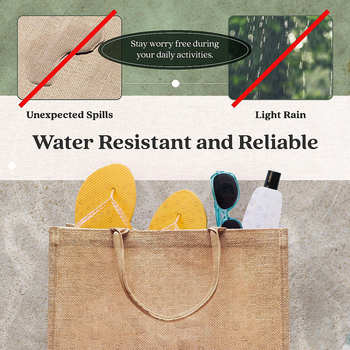 Jute Tote - 17" x 13" x 7" Multipurpose Lined Burlap Bag - Beautiful Design & Color - Lunch, Beach, Market, Bridesmaid, Gift, Mama Tote