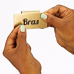 mDesign Steel Clip-On Basket and Bin Tags for Closet Storage, Metal Hanging Holders for Cabinet, in-Drawer, Shelf, and Racks - Set of 8 + Adhesive Labels - Soft Brass