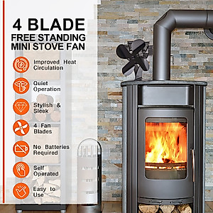 HAWCAFU Wood Stove Fan Heat Powered Stove Fan Fireplace Fan Log Burner Fan for Gas/Pellet/Log/Wood Buring Stove