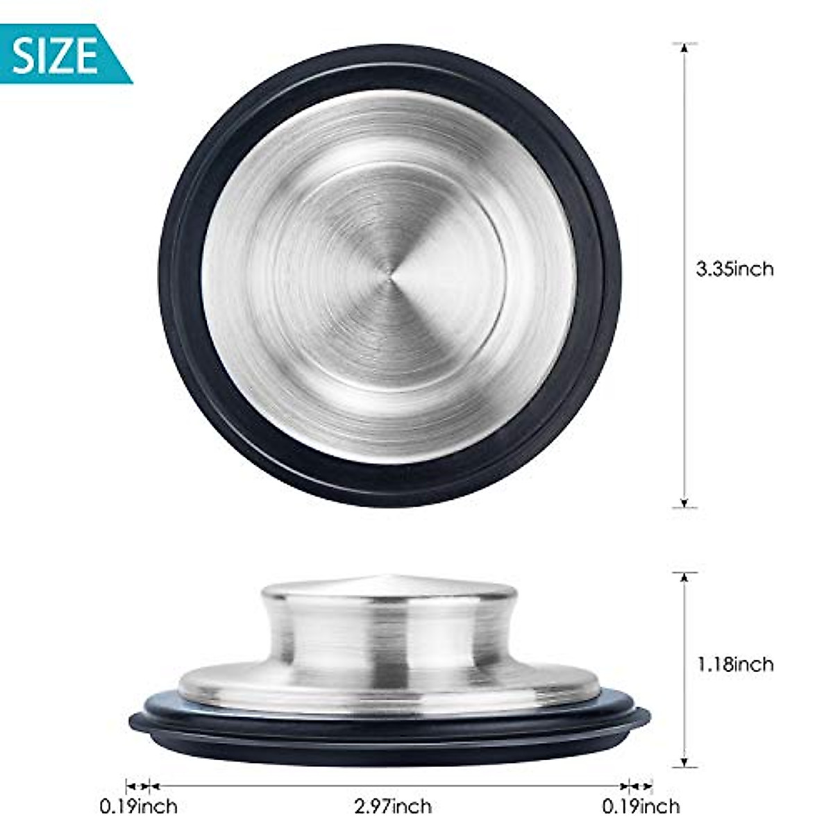 2PCS Kitchen Sink Stopper - Stainless Steel, Large Wide Rim 3.35" Diameter - Fengbao