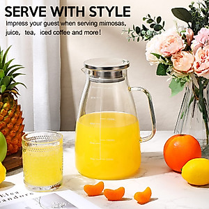 2 Pcs Glass Pitcher Water Pitcher Fridge with Lid and Handle Carafes and Pitchers Iced Tea Pitcher Hot Cold Water Heat Resistant Borosilicate Glass Jug for Water Juice Iced Tea (Simple Style,68 oz)