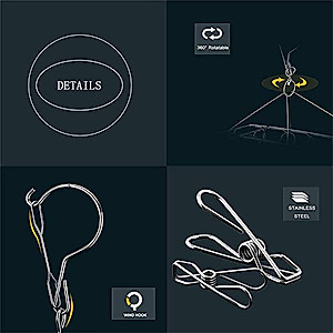 whatUneed Laundry Clothesline Hanging Rack，Stainless Steel Drying Clothes Hanger ，Multiple Function Windproof Pegs Hook for Drying/Socks/Underwear/Clothes/Towels (30 Clips)