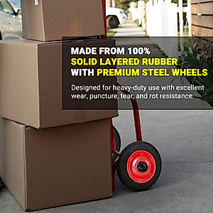 (2-Pack) AR-PRO 6” x 1.5” Flat Free Solid Rubber Wheel Assemblies - Replacement Hand Truck Wheels with Ball Bearings and 1/2” Bore Hole Diameter - Heavy-Duty Solid Rubber Wheels 132 lbs Load Capacity