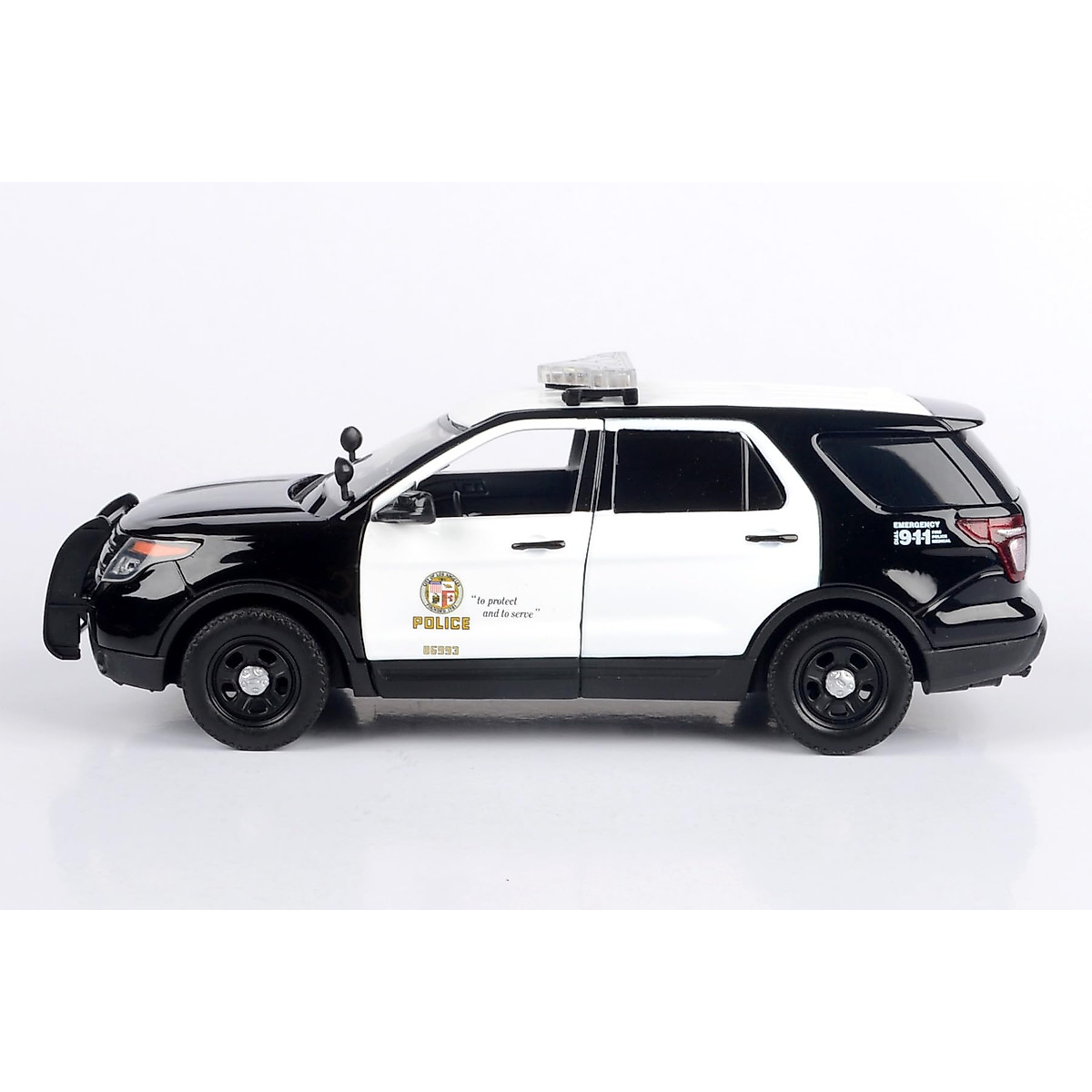 2015 Police Interceptor Utility Black and White Los Angeles Police Department (LAPD) with Flashing Light Bar and Front and Rear Lights and Sounds 1/24 Diecast Model Car by Motormax 79540