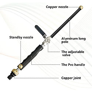 Pressure Power Washer Spray Nozzle, 18 Inch, Garden Hose Wand for Car Washing and High Outdoor Window Washing, Black