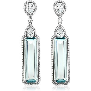 Gem Stone King 925 Sterling Silver Simulated Aquamarine Art Deco Dangle Earrings For Women (12.00 Cttw, 2 Inch)