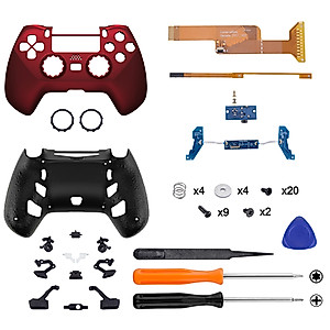 eXtremeRate Scarlet Red Decade Tournament Controller (DTC) Upgrade Kit for PS4 Controller JDM-040/050/055, Upgrade Board & Ergonomic Shell & Back Buttons & Trigger Stops - Controller NOT Included