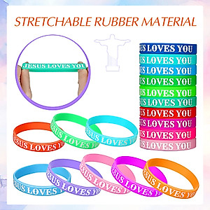 Jerify 200 Pcs Jesus Loves You Silicone Bracelet Christian Wristbands Bulk Bible Verse Rubber Bracelet Religious Colorful Bands for Party Favors Gifts Prizes(Printed)