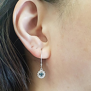 Dazzlingrock Collection 0.55 Carat (ctw) 14K Round Blue & White Diamond Cluster Halo Drop Earrings 1/2 CT, White Gold