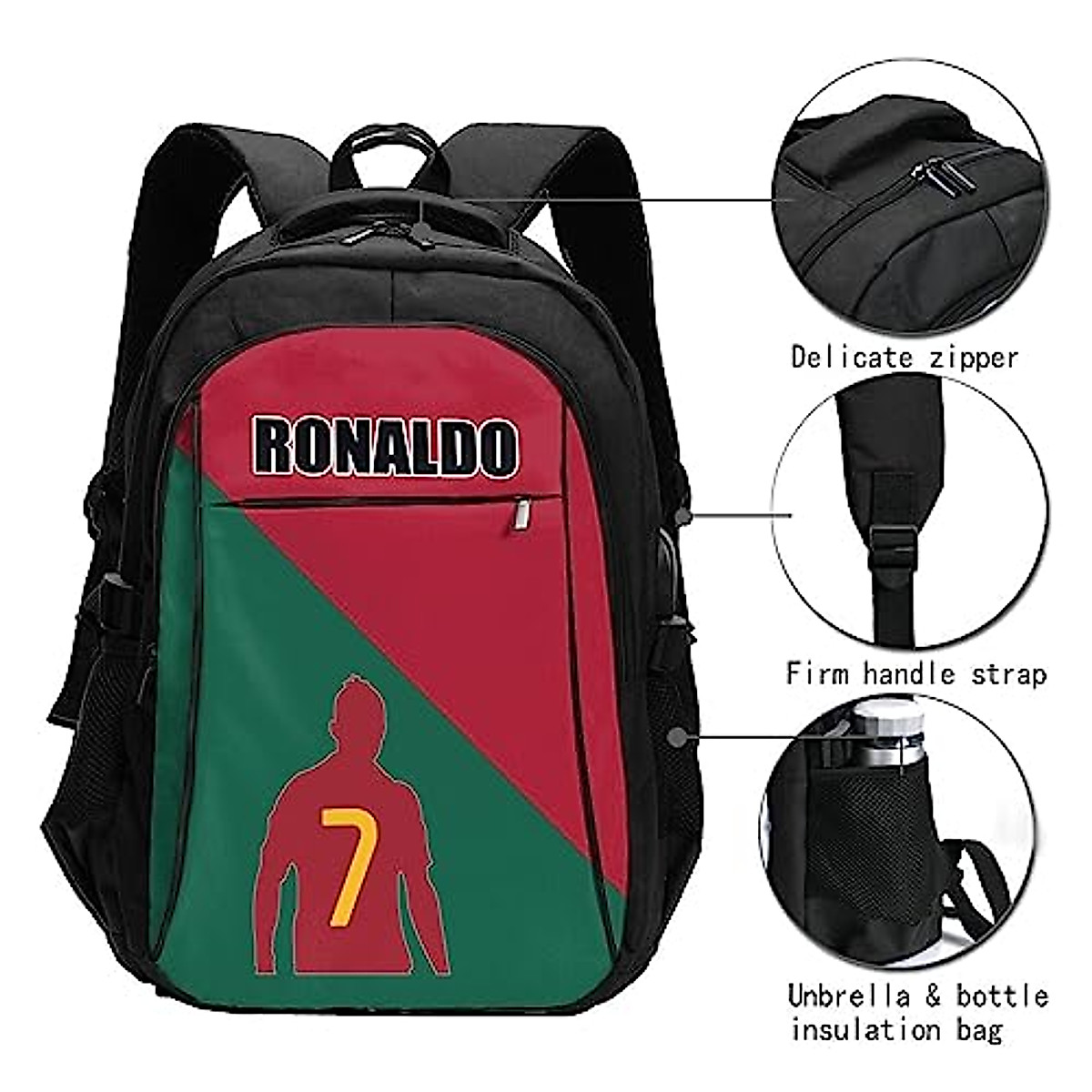 Auqizbx Football Number 7 Ronaldo Laptop Backpack Work Travel Backpack With Usb Charging Port Men Women