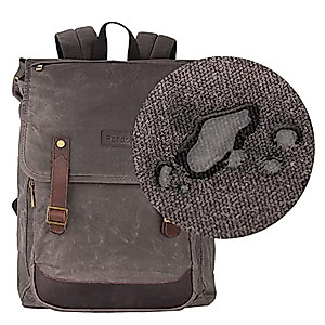 Waterproof Waxed Canvas Backpack for Men Travel Rucksack Leather Trimming (Dark gray)