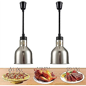 LINKANRUO 2PCS Commercial Food Warmer, Buffet Heating Lamp for Keep Food Warm, 60-180cm Retractable Food Heating Lamp Food Heat Pendant Light for Food Service Restaurant Kitchen Lamps(Silver)