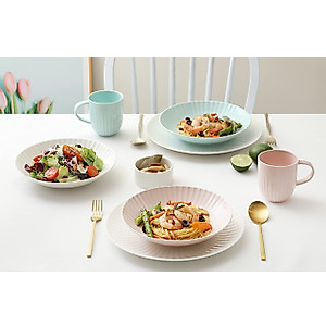 ZEN Pleats Porcelain Salad Pasta Bowls 28oz Set of 6 (Mixed Color)