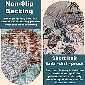 CHAMPLANT 6'x9' Green Washable Area Rug Boho Chic Medallion Distressed Design Non-Shedding Easy Care Ideal for High Traffic Areas in Living Room Bedroom Office Kitchen Coffee Table Large Carpet