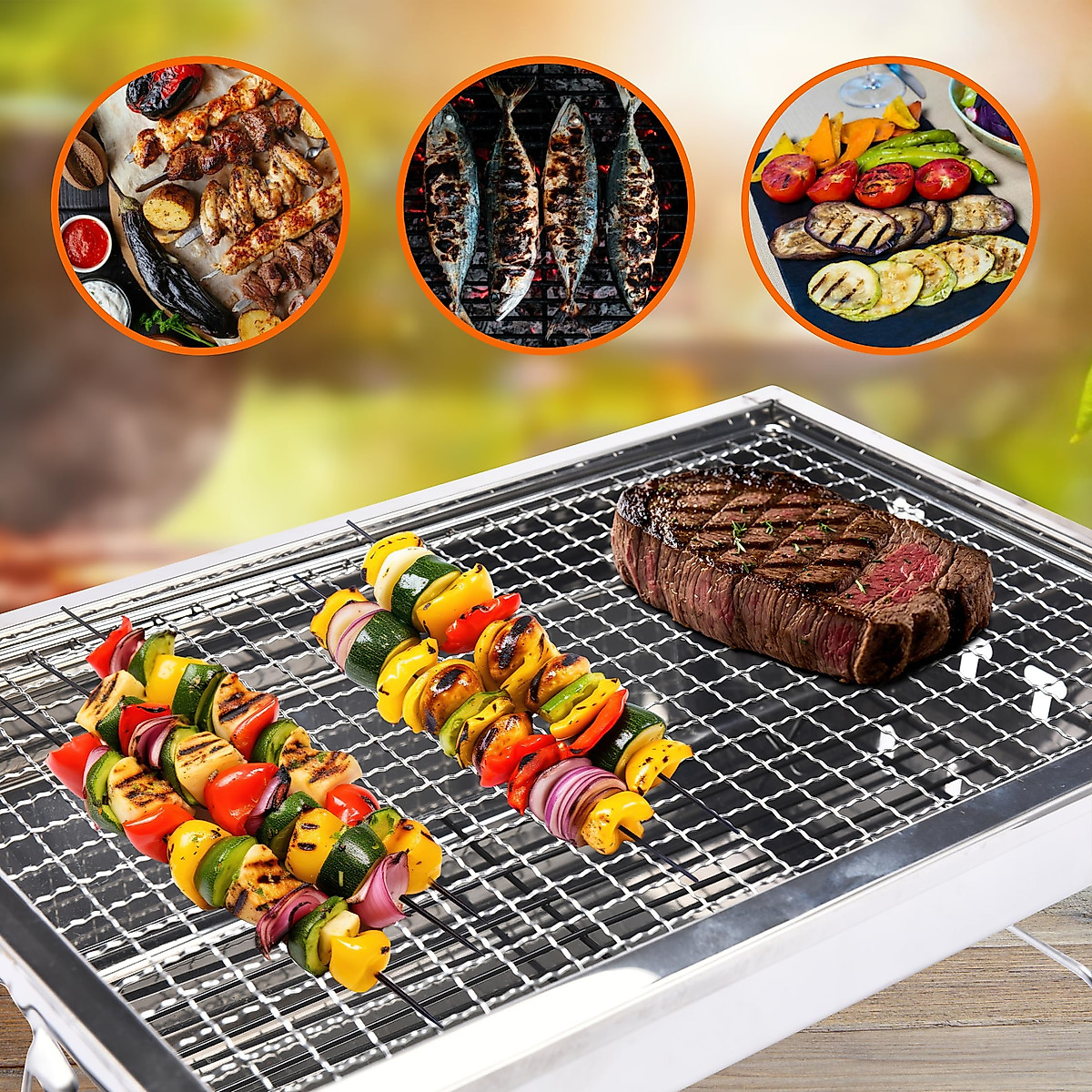 Zorestar Portable Folding Charcoal Grill, Premium Stainless Steel Outdoor BBQ for Camping, Picnics, Backyard Barbecues, Easy Setup, Storage, Ventilation Design, Sturdy & Compact for Travel