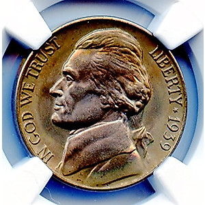 1939-D GEM BU Jefferson nickel graded by NGC MS67 REV of 40