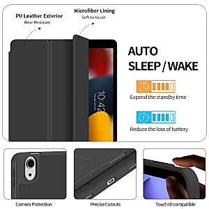 KenKe Case for iPad Air 11 Inch M2, for iPad Air 7th/6th/5th/4th Generation 2025/2024/2022/2020 10.9 Inch with Pencil Holder, Duable Cover with Soft TPU Back, Auto Wake/Sleep & Trifold Stand, Black