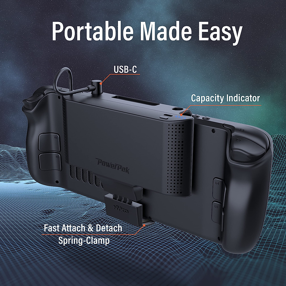 Nyko - Steam Deck Power Bank – 10000mAh Capacity Backup Battery Pack w/ 37w USB C Charger – PD 3.0 Fast Steam Deck Battery Bank – Play & Charge Portable High Capacity Power Bank for 1.25+ Hours