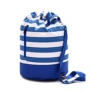 Large Canvas Beach Bag - Single Strap Bag With Waterproof Bottom - Drawstring Backpack For Beach And Travel