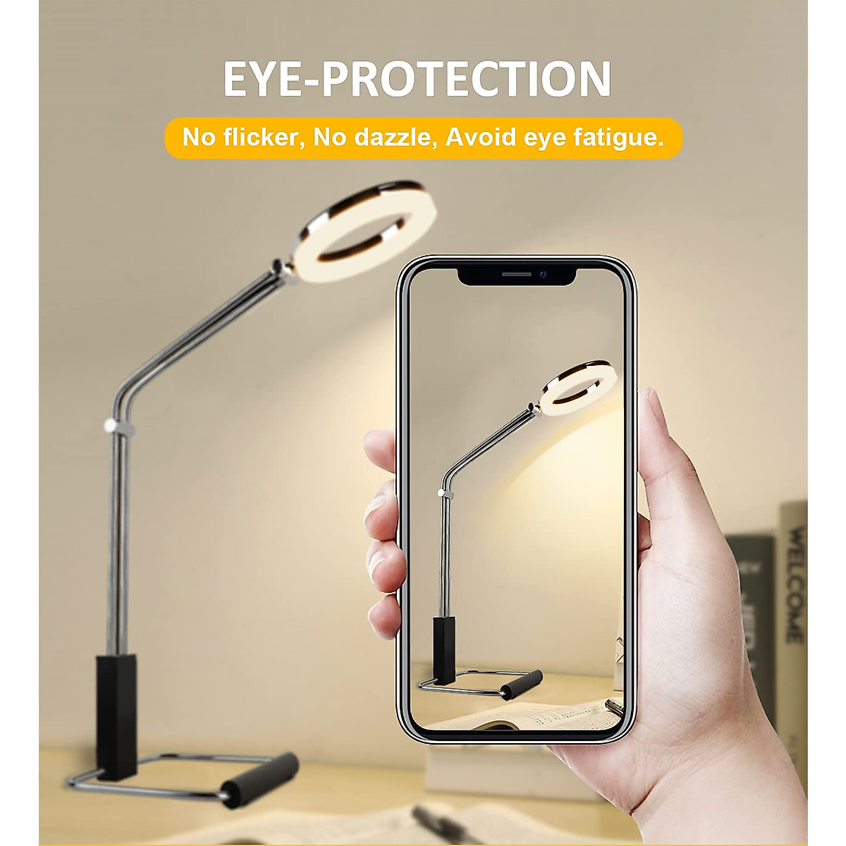 DINGLILIGHTING DLLT Metal LED Desk Lamp, Adjustable Eye-Caring Architect Table Lamp, Modern Small Tall Reading Lamp for Bedroom, Study Room & Office Work Lighting (Silver)