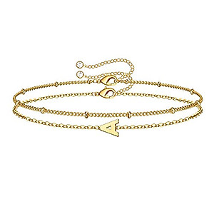 Dainty Gold Initial Bracelets for Women, Personalized Gold Initial Bracelets for Women Teen Girls Chain Bracelets for Little Girls Jewelry Letter A