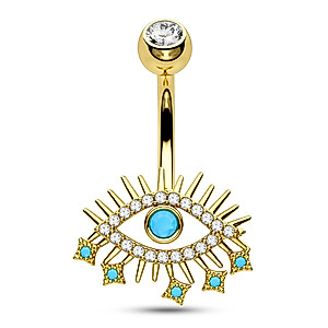 COCHARM Evil Eye Belly Button Ring Gold 14 Gauge Belly Button Rings 10MM Belly Rings for Women