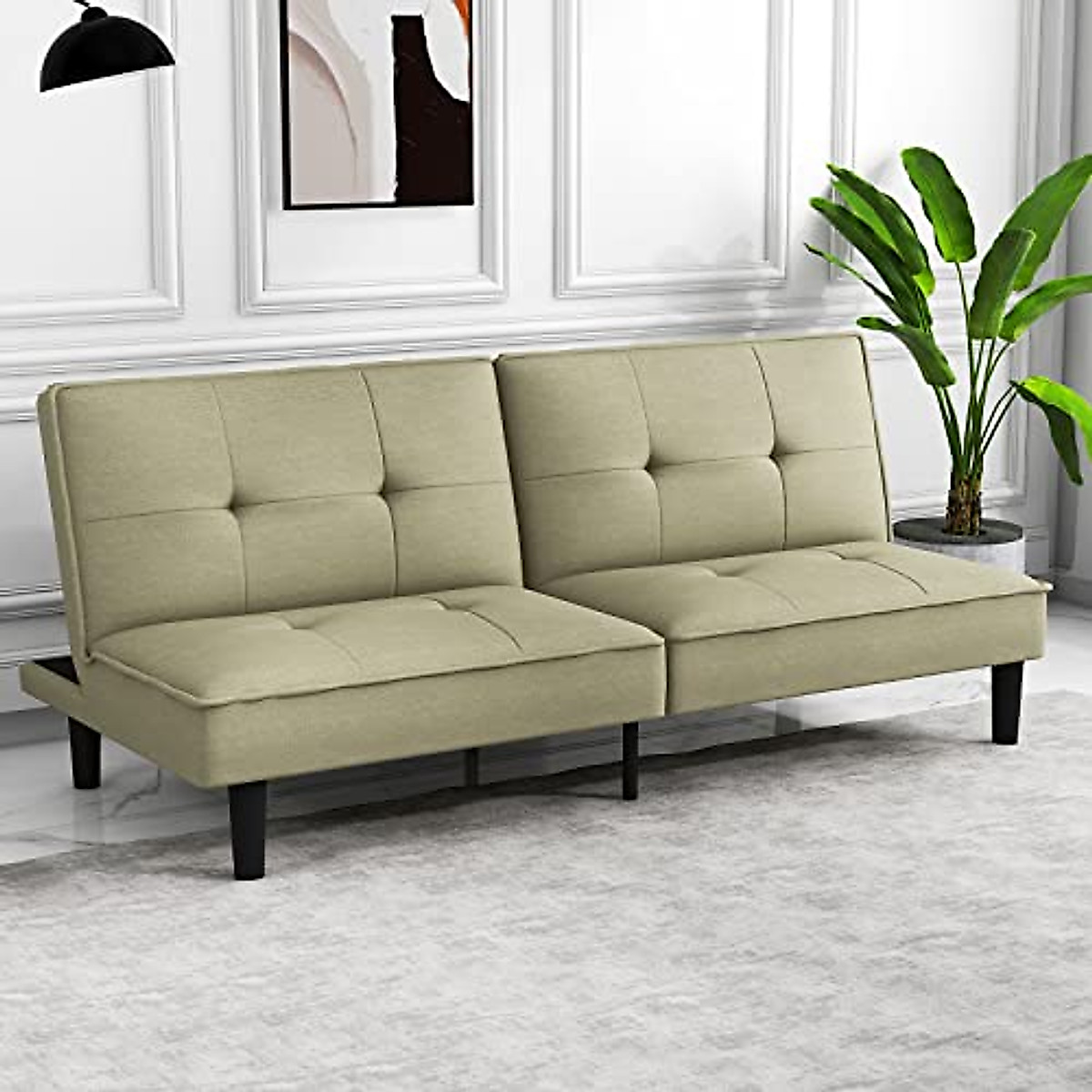 IULULU Futon Sofa Bed, Convertible Sleeper Couch Armless Daybed for Apartment, Studio, Dorm, Office, Home, Sage Green
