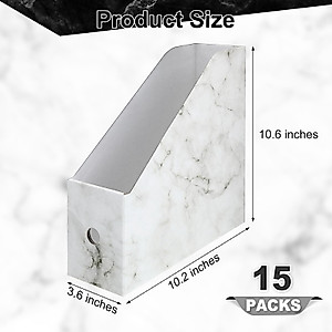 15 Packs Marble Magazine File Holder Bulk Collapsible Magazine Folder Organizer Desktop File Holder Storage Box Cardboard File Rack Book Bins with Labels for A4 Size Document Home School Office Favors