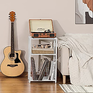 LELELINKY White End Tables Set of 2,Modern 3 Tier Side Table with Storage Shelf,Industrial Tall End Bedside Table, Metal Frame Night Stand for Small Space in Living Room Bedroom