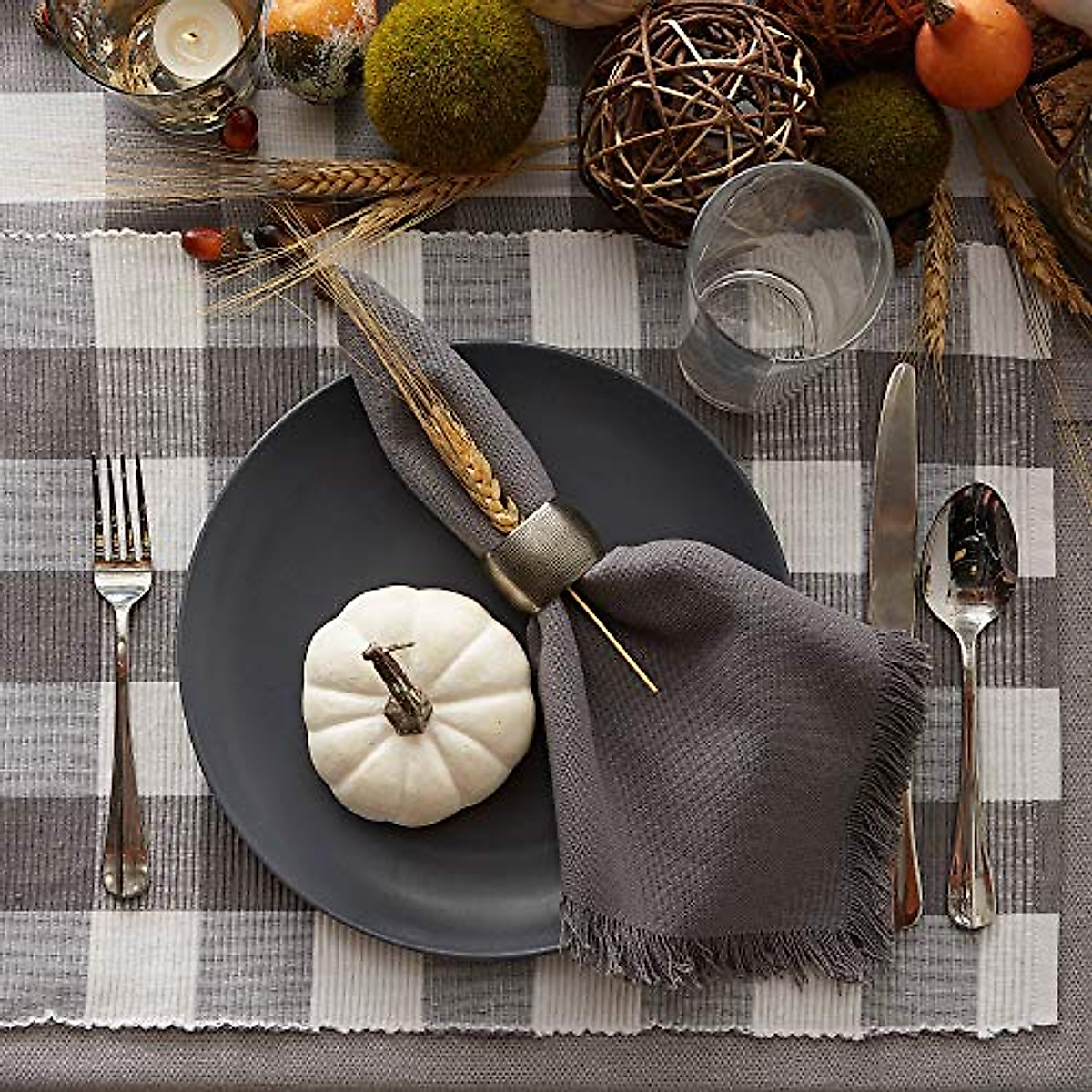 DII Buffalo Check Collection, Classic Farmhouse Tabletop Set, Placemat Set, 13x19, Gray & White, 6 Piece