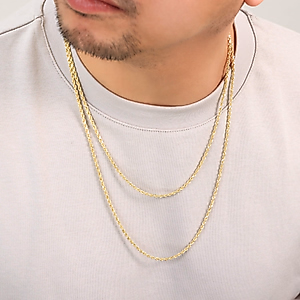 Nuragold 14k Yellow Gold 2.5mm Solid Rope Chain Diamond Cut Link Pendant Necklace, Mens Womens Jewelry 16" 18" 20" 22" 24" 26" 28" 30"