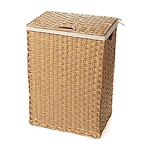 Synthetic Wicker Laundry Hamper Basket With Lid and Liner by Blue Ridge Basket Company (Natural)