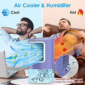 Personal Air Cooler, Portable Air Conditioner Fan, Small Space Evaporative Air Cooler with Timing, 3 Speeds Quiet Humidifier Misting Fan, Desktop Cooling Fan for Room, Home, Office, Dorm