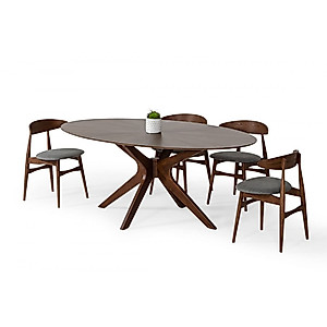 Limari Home Poype Collection Modern Style Walnut Finished Oval 8 Persons Dining Table With Solid Wood Legs and Base, Brown