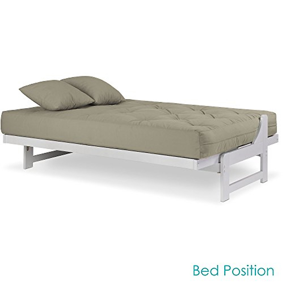 Arden White Futon Set Queen Size - Armless Futon Frame with Mattress Included (Twill Khaki), Space Saving Modern Sofa Bed Sleeper