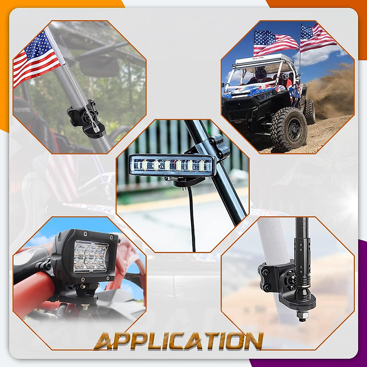 AGradify UTV Whip Mount 2PCS Heavy Duty Adjustable Flag Light Mounting Bracket for 1.75 to 1.85 inch Roll Bar Compatible with UTV Can Am Maverick X3 Polaris RZR 900S 1000 XP Turbo S